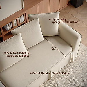 ONBRILL L Shaped Couch, L Shaped Sofa with Convertible Chaise, Small Slipcovered Sectional Couch w/Storage Ottoman, Washable Chenille Fabric, Comfy L Couch for Living Room, Office, Apartment, Beige