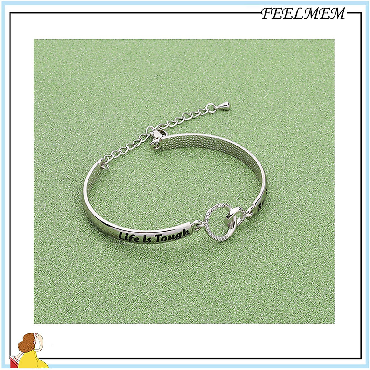 FEELMEM Life Is Tough But So Am I Bracelet Depression Suicide Mental Health Awareness Inspirational Jewelry Recovery Gift Keep Going Gift (Life Is Tough-silver)