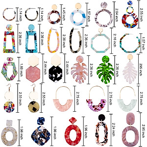 Duufin 28 Pairs Acrylic Earrings Resin Drop Dangle Statement Earrings Set Mottled Acrylic Hoop Earrings Polygonal Fashion Earrings for Women
