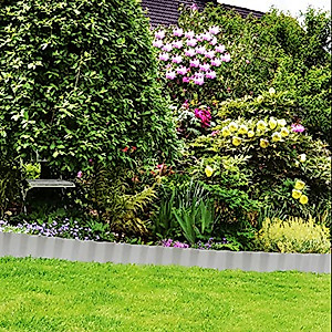 Relaxdays 10m Lawn Edging, Metal Flowerbed Border, Galvanized, Flexible, Garden Fencing, 16 cm Tall, Silver
