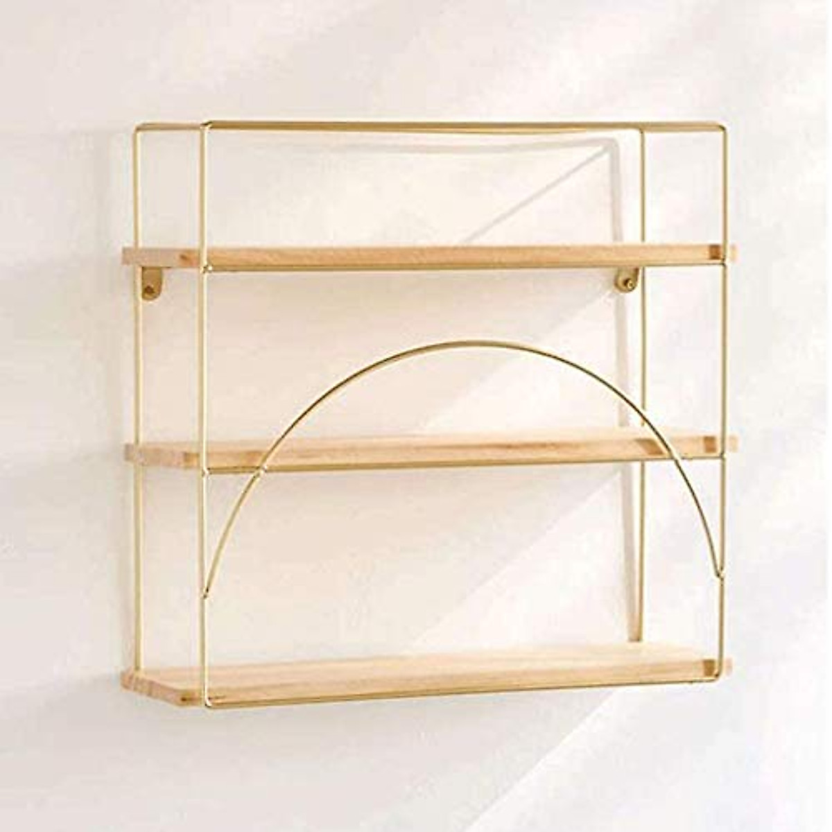 QUUL Wall Mounted 3 Tier, Metal Display Organizer Rack Holder Floating Shelves for Bedroom Living Room Kitchen Office Golden