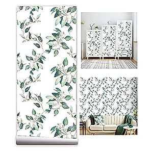 Yifasy 2 Pack Furniture Liners Green Leaf Shelf Drawer Lining Papers Self-Adhesive PVC Countertop Stickers 17.7 Inch Wide