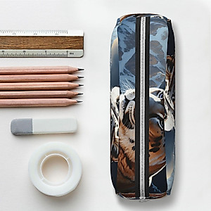 CSGJMYGS Pencil Case Leather Pencil Pouch Mountain Lions Pencil Bags Large Capacity Pencil Organizer with Zipper Portable Travel Makeup Bag Desktop Stationery Organizer for Women Men