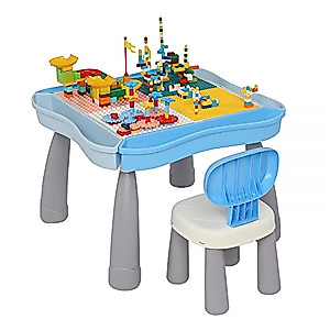 Kids Activity Table Set, Multi Activity Table Set with Storage Area, 300PCS Building Blocks