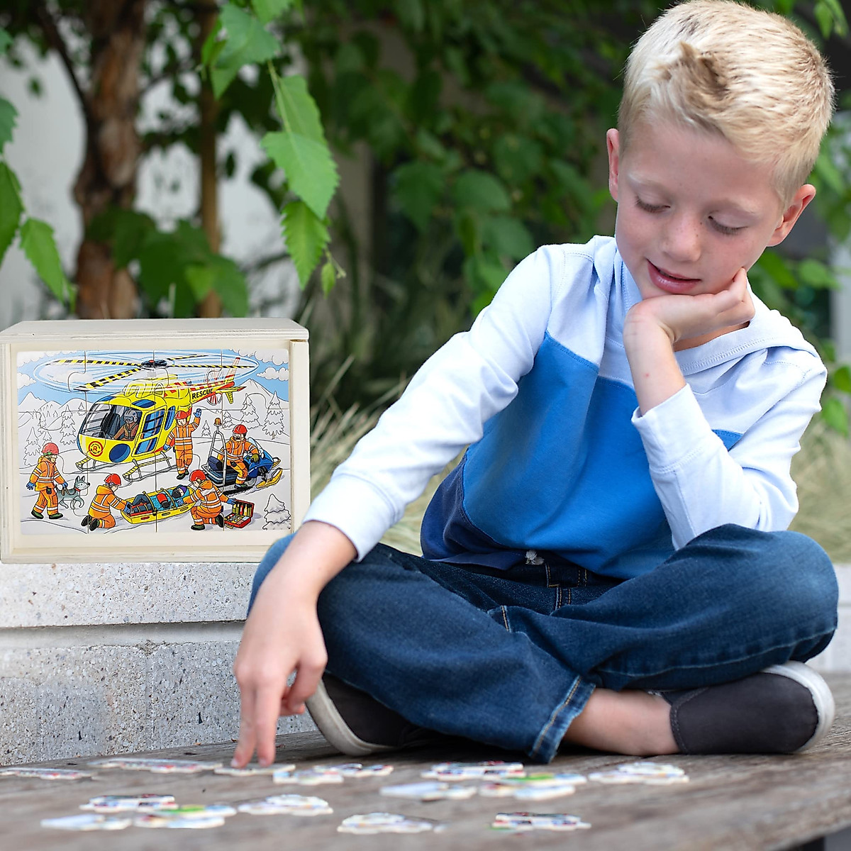 TOYLI 4-in-1 Wooden Puzzles for Boys 48 PCs Puzzles for Kids Ages 4-6 Great Gift for Boys,Car Puzzles for Kids Ages 4-8, Wood Puzzles for Kids Ages 3-5 Jigsaw Puzzle Box, Summer Activity Outside