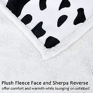 Solaris Cow Print Sherpa Fleece Blanket, Super Soft Warm Cozy Flannel Reversible Throw Blanket for Couch Sofa Bed, 50" x 60"