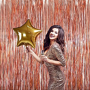 GOER 3.2 ft x 9.8 ft Metallic Tinsel Foil Fringe Curtains Party Photo Backdrop Party Streamers for Birthday,Graduation,New Year Eve Decorations Wedding Decor (1 Pack, Rose Gold)