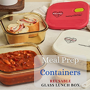 AI LOVE PEACE Glass Lunch Containers for Women Adults, Microwave Safe Glass Lunch Box, Leak Proof BPA-Free, Durable, Built-in Vent - Ideal for Meal Prep & On-the-Go Lunches (red)