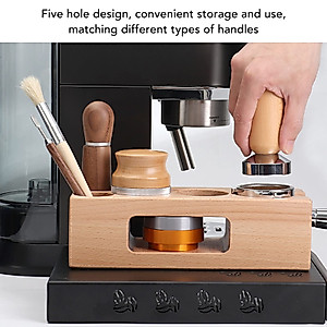 Wood Coffee Filter Tamper Holder, Wooden Coffee Tamping Station with Mat Wooden Espresso Tamper Mat Stand Tamper Station Wooden Base for Cafes Home(L)