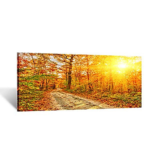 Kreative Arts Large Wall Art Fall Scenery Canvas Prints Panorama Forest in Vibrant Warm Colors Sun Shining Through Leaves Pictures Autumn HD Printed Painting Framed Art Works Home Walls 48x20