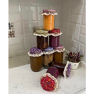 10 Pieces Elastic Jar Cover Cloth - 100% Cotton Jar Cover Cloth - Stretchy Colorful (Red,Blue,Yellow,Pink,Green) Flowered Pattern - Breathable Fermentation Lid Bowl - Reusable Elastic Cloth Jar Covers