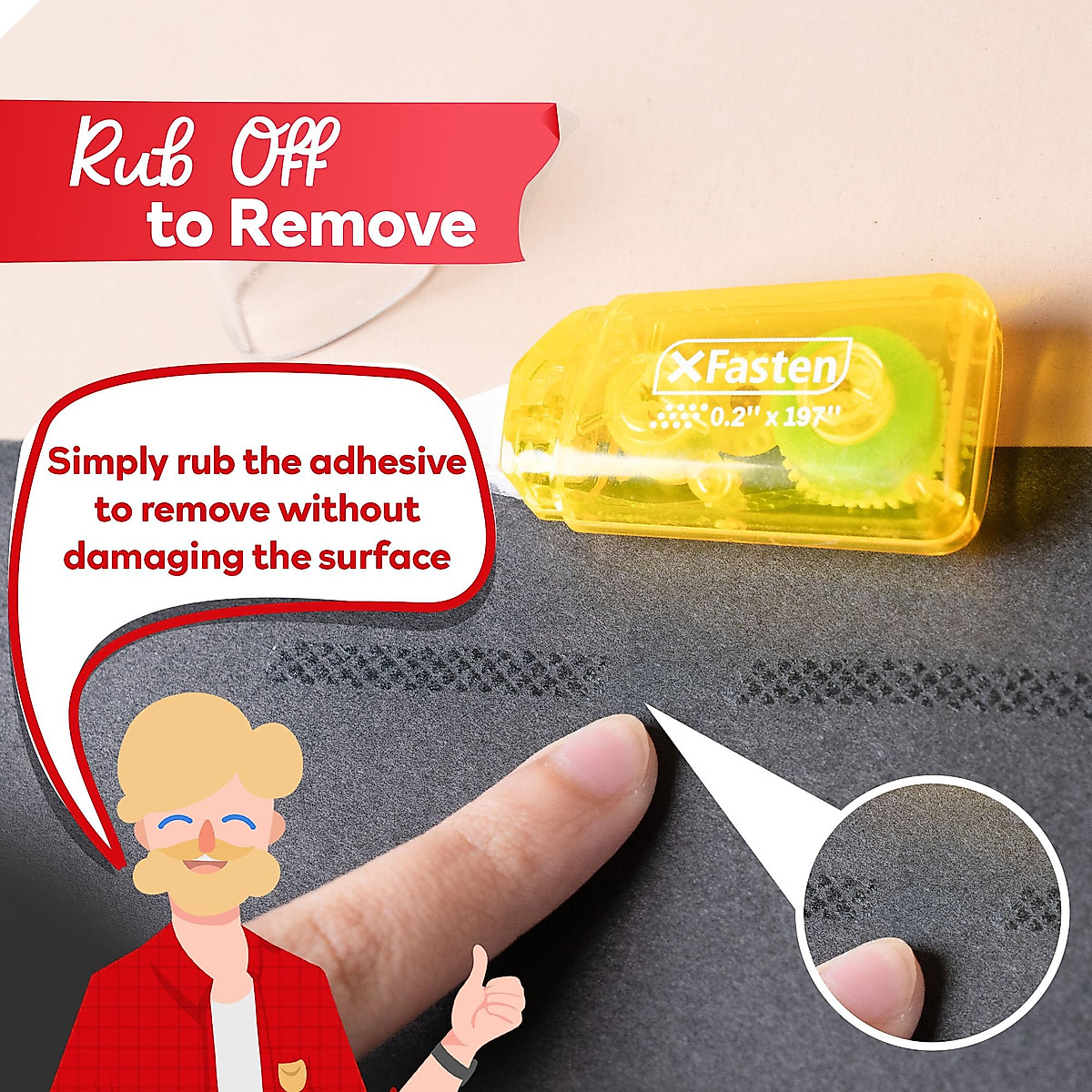 Mini Japan Dots Adhesive Roller .20-Inx197-In (985” Total) 8-Pack, Yellow Scrapbook Adhesive Tape Glue Roller Runner, Photo Tape- Scrapbooking-XFasten