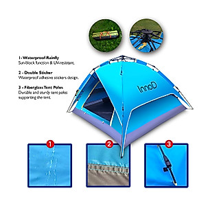 InnoD 3 Person Tent, Instant Pop up Dome Tent for Camping with Waterproof Rain Fly, Easy Setup Outdoor Camping Tent & Shelters