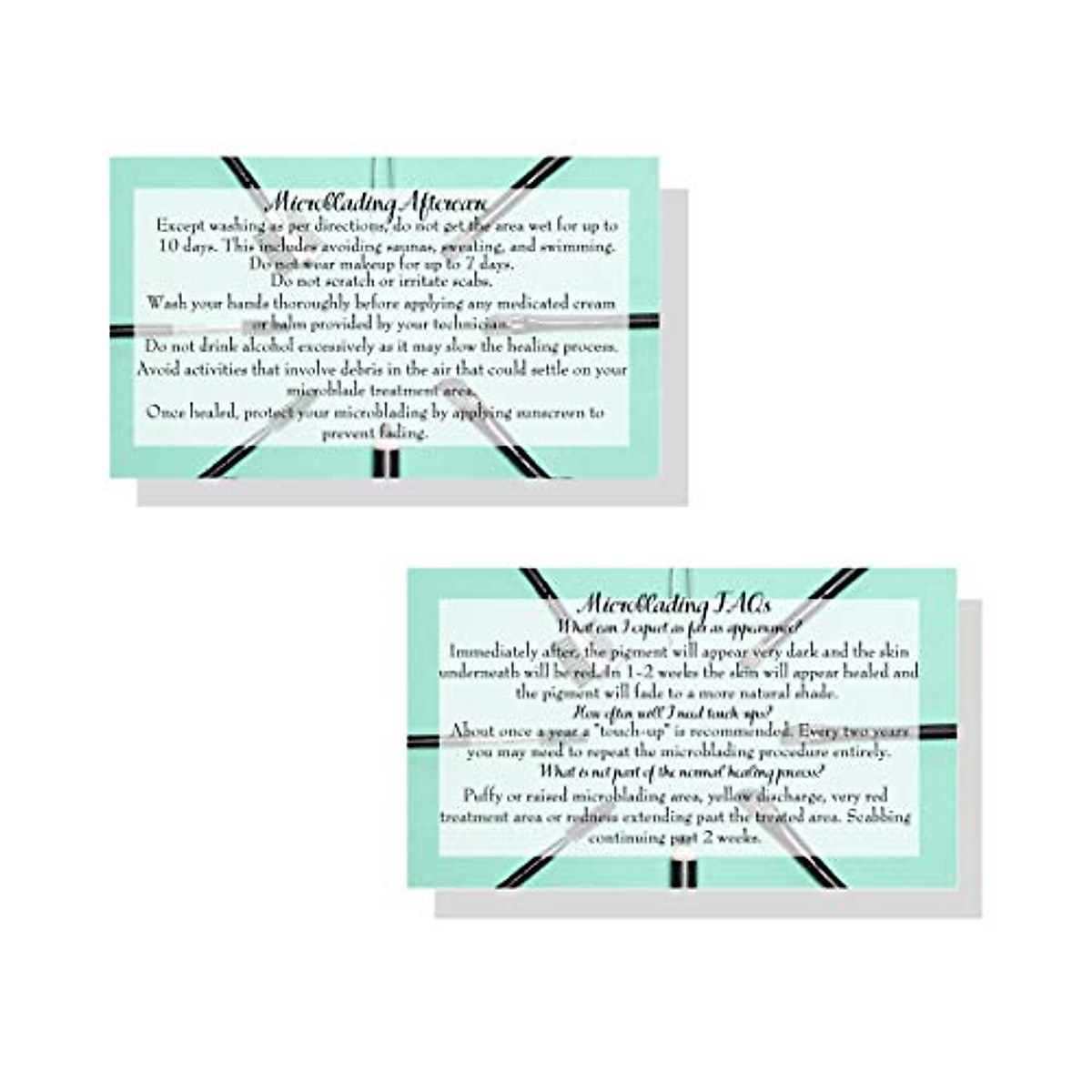 Microblading Aftercare Cards Green | 50 Pack | Disposable FAQ Microblade Printed Certified Recommended Care Instructions 3.5 x 2" inches Microblading Supplies Client Take Home