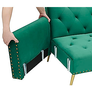 ERYE Futon Sofa Loveseat Convertible Sleeper Couch Bed for Small Space Apartment Office Living Room Furniture Sets Sofabed, Green Velvet 69.7"