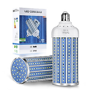 LED Corn Light Bulb 500W Equivalent 5000 Lumen 6500k 50W Large Area Cool Daylight White E26/E27 Medium Base Corn Bulb for Outdoor Indoor Garage Warehouse Factory Workshop Street Backyard Pack of 2
