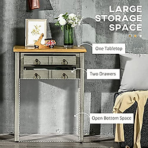HOMCOM Vintage Console Table Retro Entryway Table with 2 Drawers for Living Room and Hallway - Grey