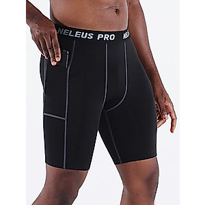 NELEUS Men's Compression Shorts 3 Pack Dry Fit Running Shorts,6081,Black/Black/Black,L