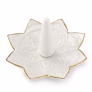 Ceramic Ring Holder for Jewelry,White Mandala Ring Dish Jewelry Dish Jewelry Holder,Room Decor,Engagement Wedding Birthday Gifts for Couples Women Girls