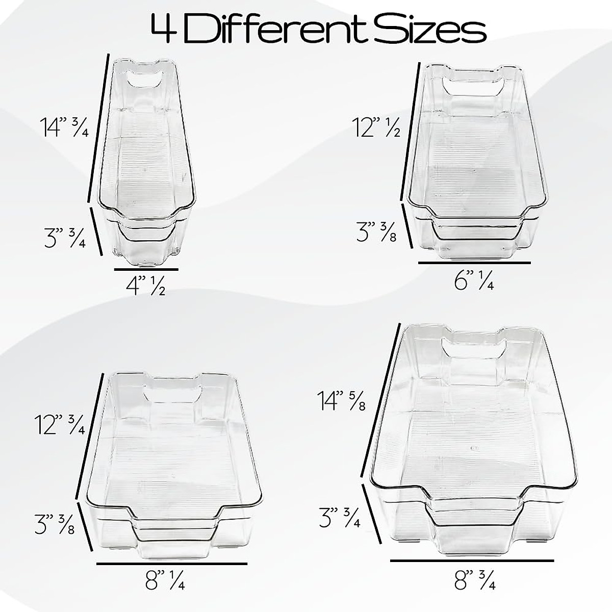 Ceybo Original Set of 4 Durable Refrigerator Food Storage Organizer Bins Variety Pack for Fridge, Freezer, Kitchen Cabinet and Pantry, Dishwasher Safe