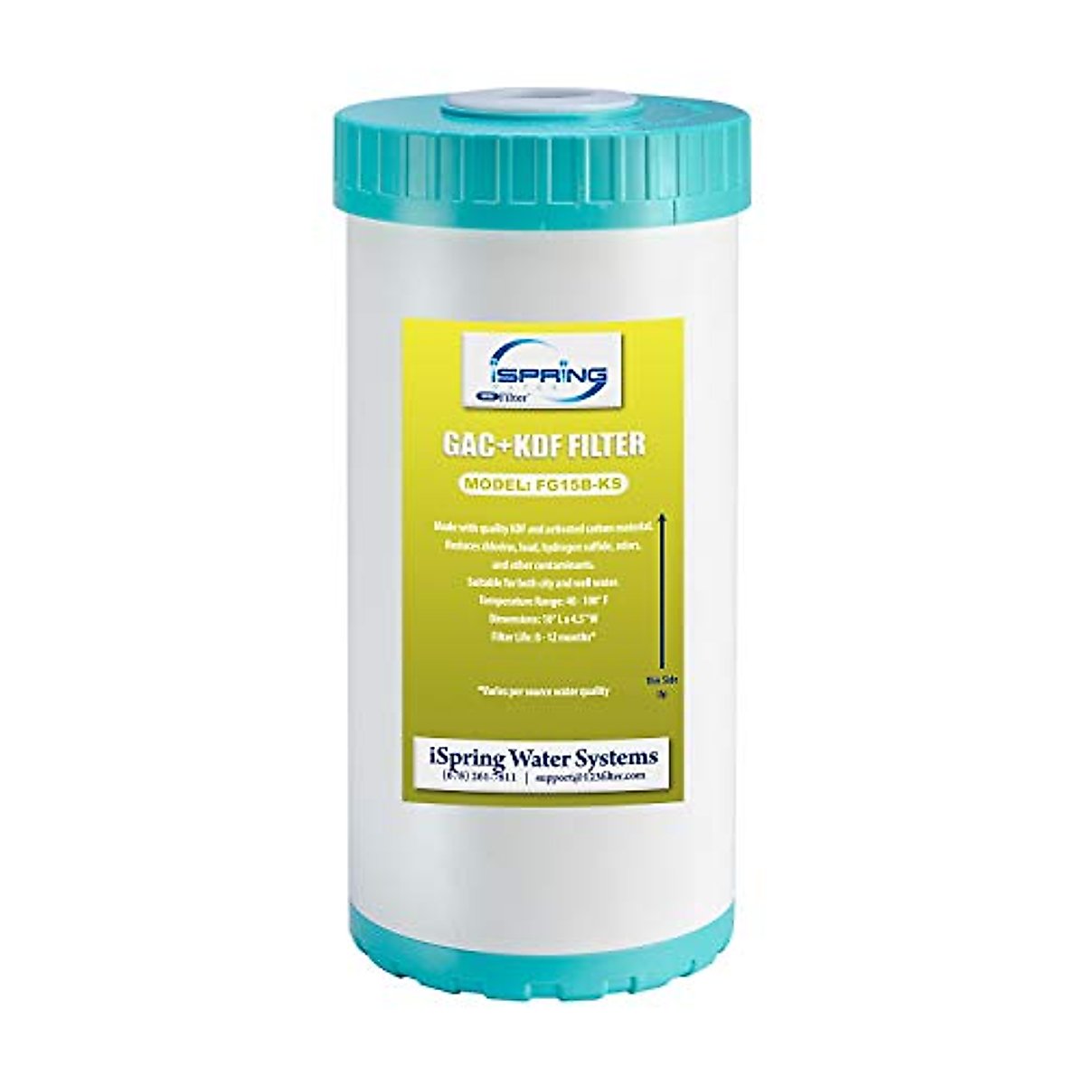 iSpring FG15B-KS Premium Quality Super Capacity GAC and KDF Carbon Filter Replacement Cartridge for Direct Connect Under Sink Water Filtration System US21B, 10” x 4.5”