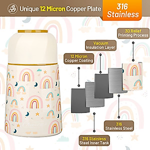 Charcy 9oz Kids Thermo for Hot Food - Insulated Food Jar for Hot & Cold Food - Angular Lid Ivory Rainbow