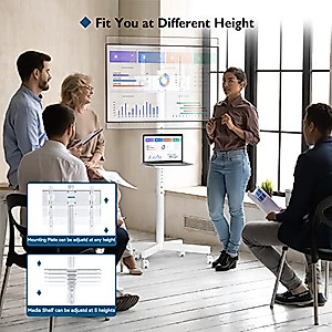 Mobile TV Cart for 23-60 Inch LED LCD Flat Curved Screens TVs, Rolling TV Stand with Locking Wheels Holds Up to 55lbs, Height Adjustable Portable Stand with Media Shelf Tray, Max VESA 400x400mm(White)