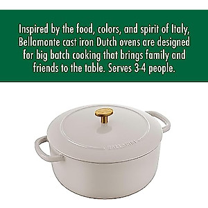 Ballarini Bellamonte Cast Iron Dutch Oven with Lid 4.25-qt, Serves 4-4, Crema White