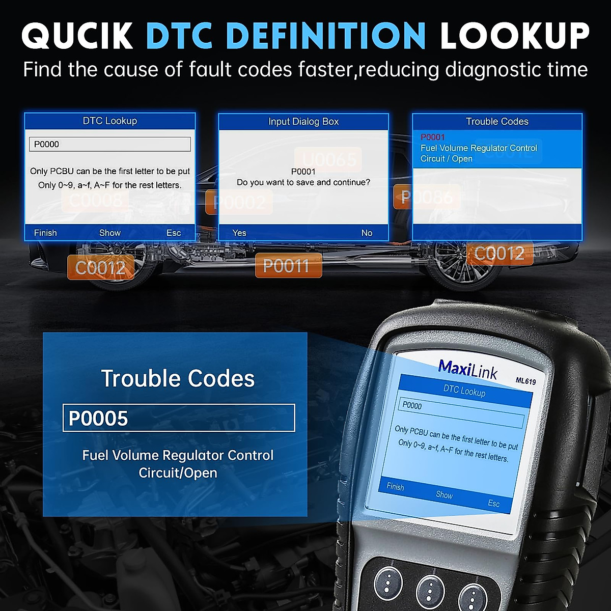 Autel MaxiLink ML529 (Upgraded Ver. of AL519) Code Reader with Lifetime Software Update, AutoVIN for Quick DTC, Turning Off Vehicle Engine/Emission Light, OBDII Scanner with One-Click Smog Check