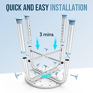 OasisSpace Shower Stool Adjustable Shower Chair for Inside Shower, Shower Seat for Adults with Anti-Slip Rubber Tips, Bath Chair for Elderly and Disabled, 500 Pound Weight Cap, Easy Assembly