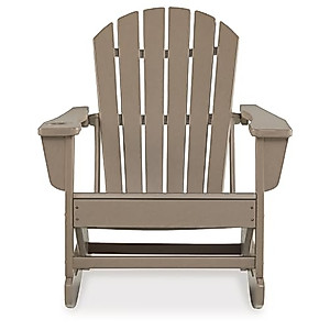 Signature Design by Ashley Sundown Treasure Cottage Weather Resistant Outdoor Rocking Chair with 1 Cup Holder, Light Brown