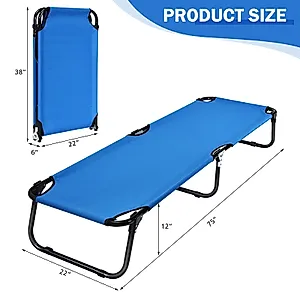 Goplus Folding Camping Cot, Heavy Duty Collapsible Foldable Camping Bed for Adults Kids with Non-Slip Foot Pad, Indoor Outdoor Portable Sleeping Cot for Hiking, Camping, Fishing (Blue)