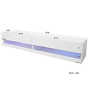 CIdkem 180 Wall Mounted Floating Media Consoles Hanging TV Console for 80 Inch TVs Entertainment Center with 20 Color LEDs (Black)