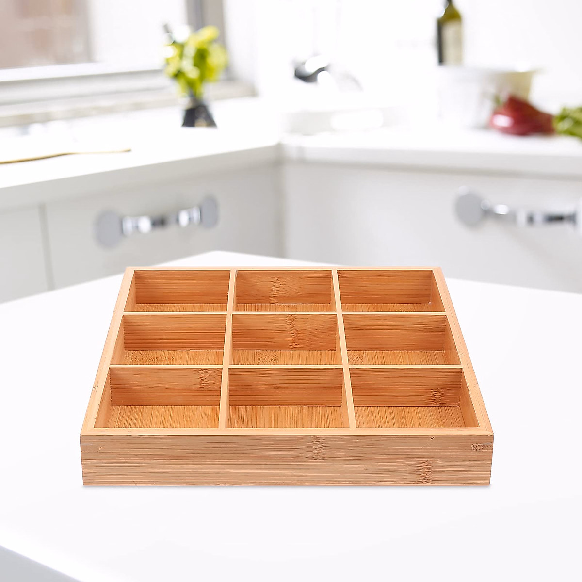 DOITOOL Wood Serving Tray Divided Serving Platter 9- Compartment Organizer Tray Wood Food Server Snack Candy Tray Sushi Platter for Party