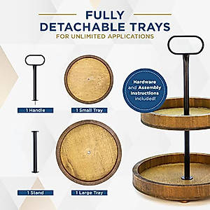 Tiered Tray Stand - 2 Tier Tray for Fruit, Cupcakes & More - Farmhouse Tiered Tray Decor Holder - 2 Tiered Tray Stand Farmhouse Tray - Wooden Trays for Decor - Two Tiered Serving Tray - Two Tier Tray