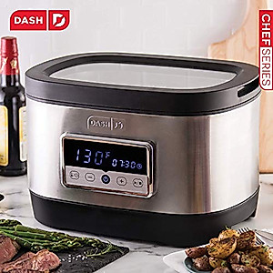 Dash Chef Series Stainless Steel Sous Vide, Temperature Control For Steak/Poultry/Seafood/Vegetables with Timer & Vacuum Bags + Pump Included, 8.5 Quart