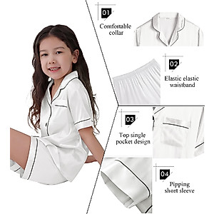 SWOMOG Satin Pajamas for Girls Boys Baby Button-Down Pjs Sets Two-Piece Lounge Sets Classic Silk Sleepwear White