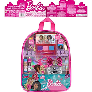 Barbie - Townley Girl Backpack Cosmetic Makeup Gift Bag Set 12 Pcs includes Lip Gloss, Nail Polish & Hair Accessories for Kids Teen Tween Girls, Ages 3+ perfect for Parties, Sleepovers and Makeovers