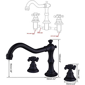 Bathroom Faucet, Bathroom Kitchen Basin Mixer Tap Sink Faucet 2 Handles 3Pcs Gold Bathroom Basin Faucet Bathtub Tap-Matte Black