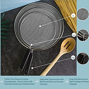 Grease Splatter Screen For Frying Pan Cooking - Stainless Steel Splatter Guard Set of 3-8", 10" and 11" inch - Fine Mesh Iron Skillet Lid- Hot Oil Shield to Stop Prime Burn (3, 8",10",11")
