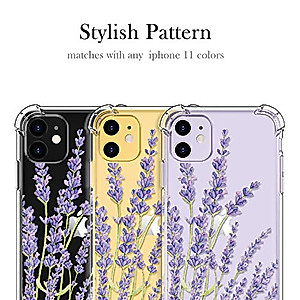 LUXVEER iPhone 11 Case with Tempered Glass Screen Protector,Floral Flower Pattern on Soft Clear TPU Cover for Girls Women,Slim Fit Protective Phone Case for Apple iPhone 11 6.1 inch Purple Lavender