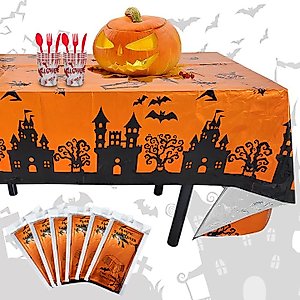 HOFASON 6 Pack Halloween Plastic Tablecloth, Halloween Table Cloth Disposable Rectangle Bats Table Decorations Indoor, 54''x108'' Halloween Table Covers for Halloween Party Outdoor Decor