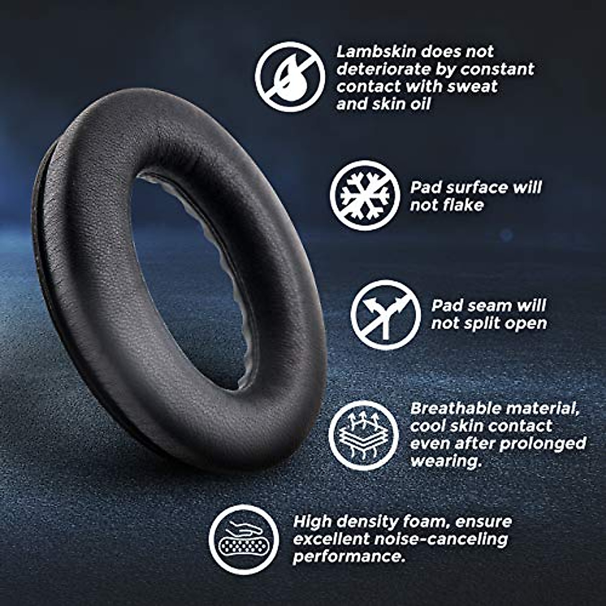 Lambskin QC45 QC35ii QC35 QC25 QC15 Earpads Cushions Replacement Ear Pads for Bose QC 45 35 II QC2 AE2 AE2i AE2w SoundLink SoundTrue 35ii 25 15 2 AE QuietComfort Headphone Sheepskin Leather (Black)