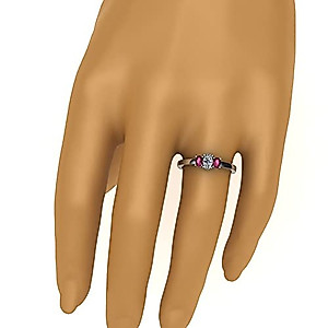 JewelryGift Oval 3 Stone Basket Ring Sterling Silver Created Pink Sapphire Oval Shape Pink Color 3 Stone Engagement Rings Prong Setting in Size 9 Party Wear Daily Wear Ornament