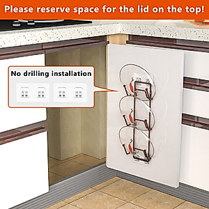 VZINO 2 Pack Pot Lid Organizer Rack for Cabinet Door/Wall, No Drilling Adhesive Wall/Door Mounted Pot and Pan Lid Holder, Plating Metal, Bronze