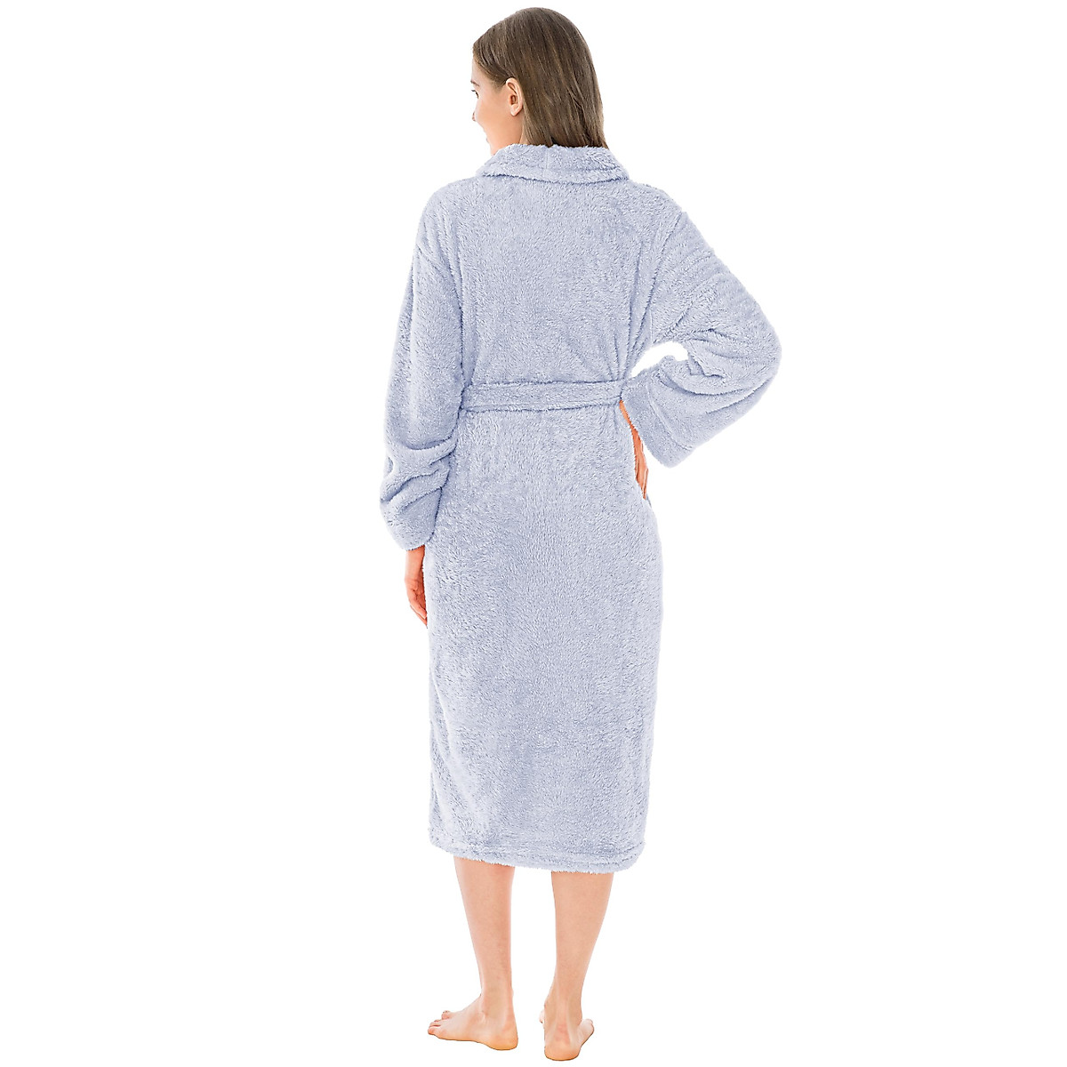 PAVILIA Premium Womens Plush Soft Robe Fluffy, Warm, Fleece Sherpa Shaggy Bathrobe (S/M, Light Blue)