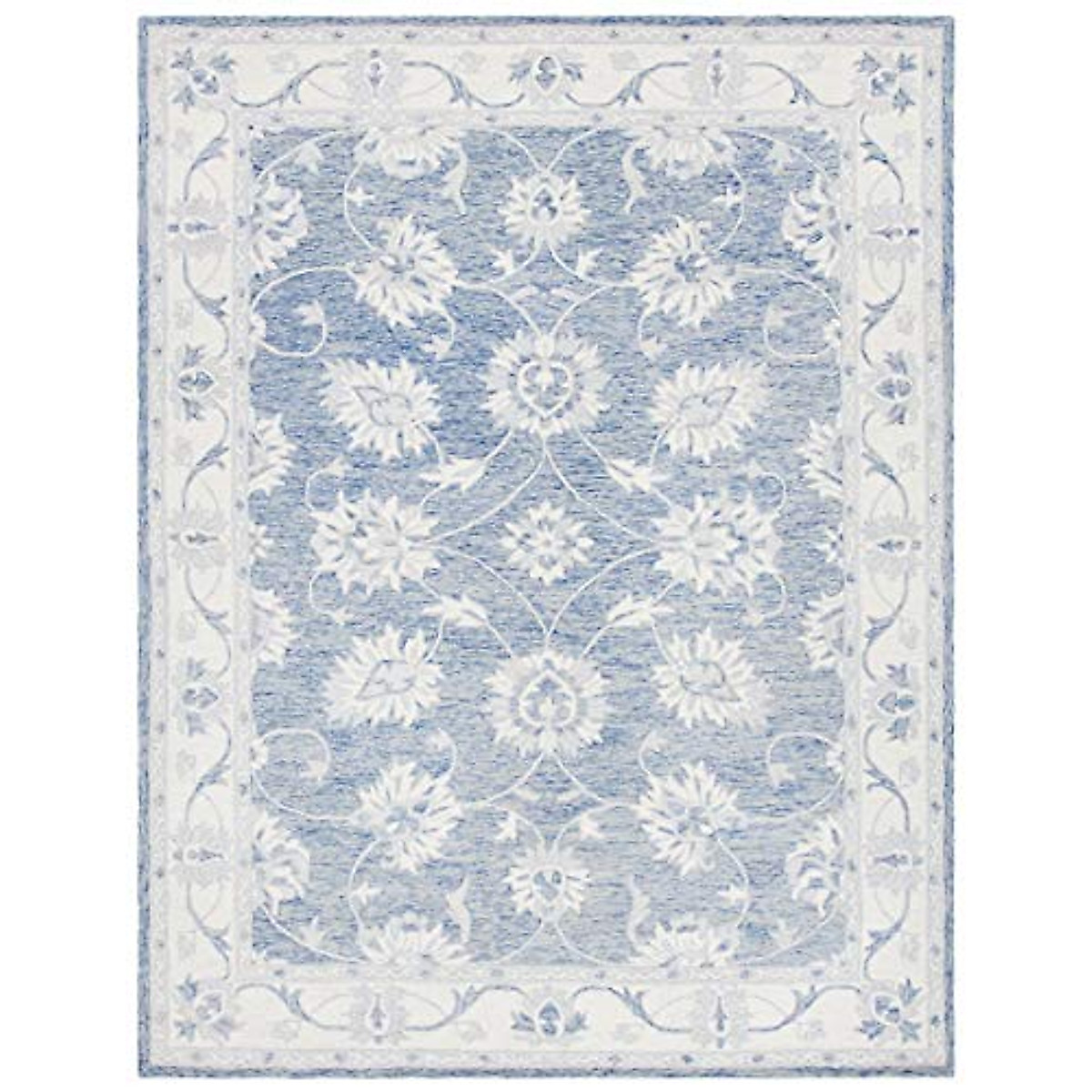 SAFAVIEH Micro-Loop Collection Area Rug - 8' x 10', Blue & Ivory, Handmade Wool, Ideal for High Traffic Areas in Living Room, Bedroom (MLP536M)
