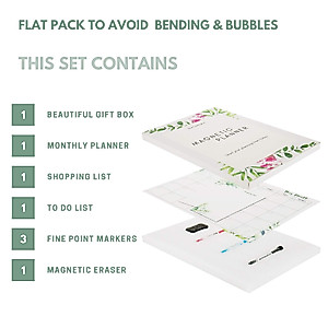 Monthly Magnetic Calendar for Refrigerator (Leaf) | Set of 3 Vertical Magnetic Dry Erase Board: Magnetic Fridge Planner 12 x 17 Inch, Shopping List & to Do List 4 x 8 Inch | 3 Markers & 1x Eraser