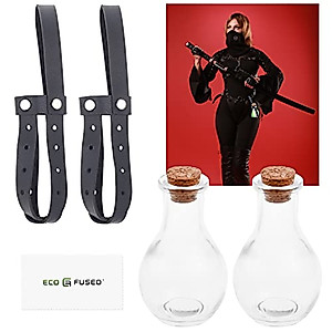 Eco-Fused Small Cosplay Potion Bottle 2x - Clear Spherical Cosplay, Wizard, Witch Costume Accessory - Incl. Cork Stopper, Black Faux Leather Sleeve Holder, Belt Loop