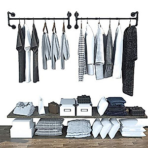 Clothes Rack Industrial Pipe Rack Wall Mounted Heavy Duty Black Iron Garment Rack Space-Saving Iron Garment Rack Multi-Purpose Hanging Rod Bar for Laundry Room Retail Display Clothes Rod for Closet Easy Assembly for Small Space 47.2 x 12.2 x 10.2 Inches ,